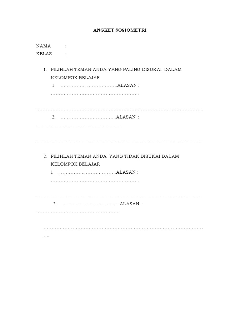 Angket Sosiometri BK | PDF
