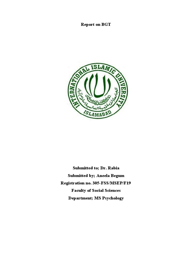 Report On BGT | PDF | Psychology | Behavioural Sciences