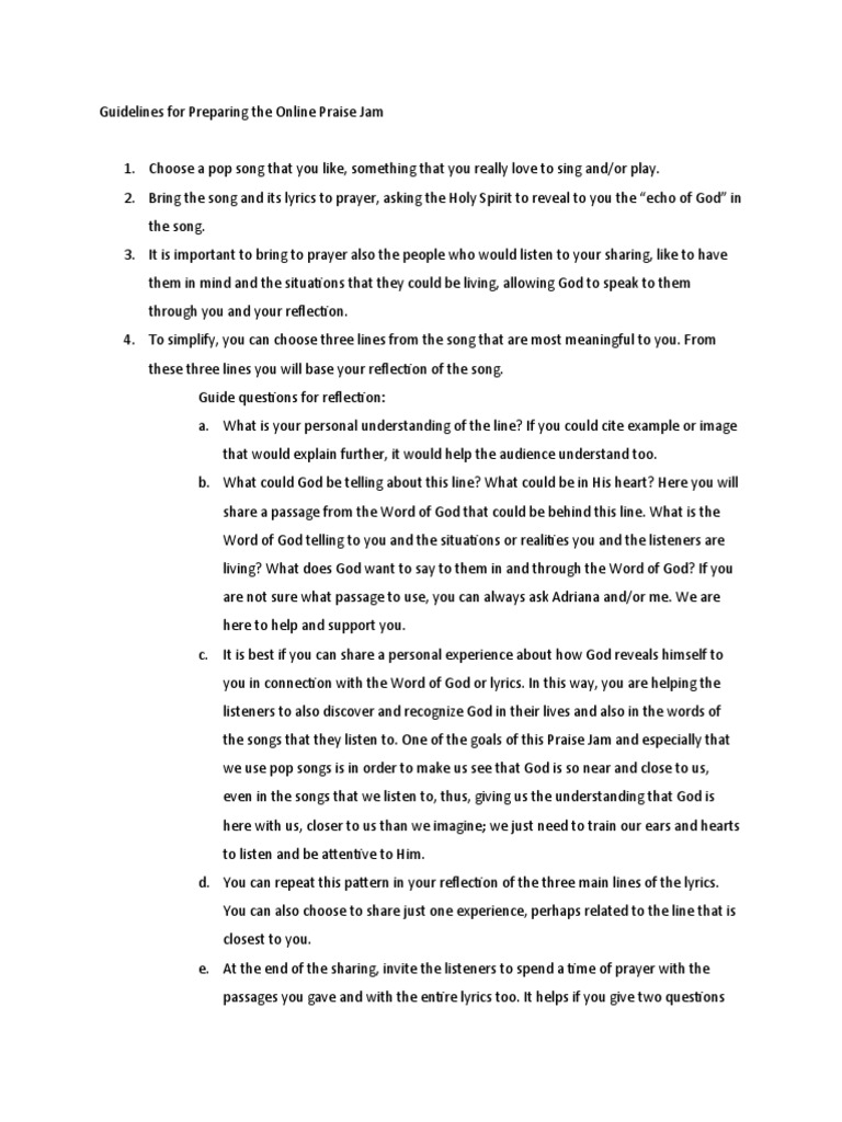Online Praise Jam Guidelines For Preparation | PDF | Prayer | God