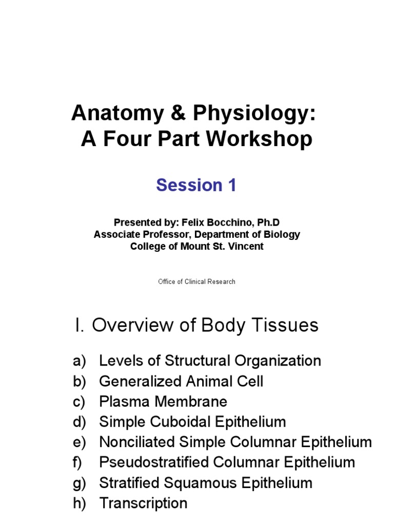 Anatomy & Physiology: A Four Part Workshop: Session 1 | PDF