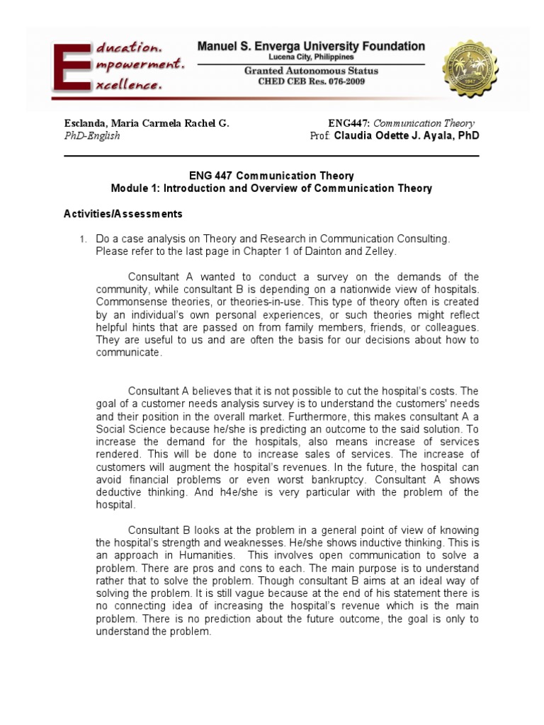 Esclanda Comm Theory Module 1 | PDF | Academic Discipline Interactions | Science