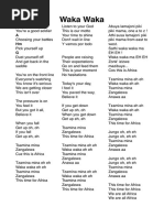 Waka Waka Lyrics by Shakira | PDF