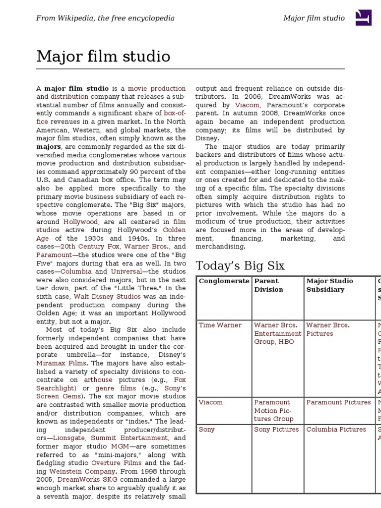 Major Film Studio | PDF | Metro Goldwyn Mayer | Film Production ...