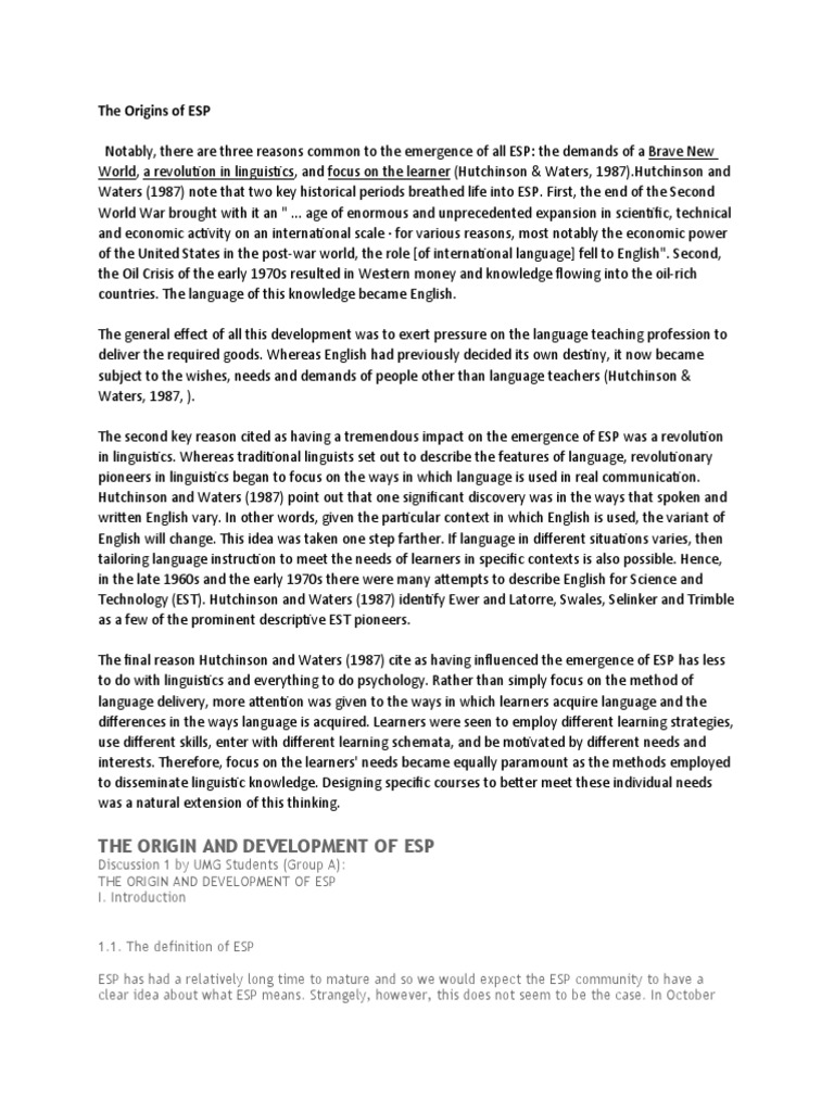 The Origins of ESP | PDF | Language Education | Learning