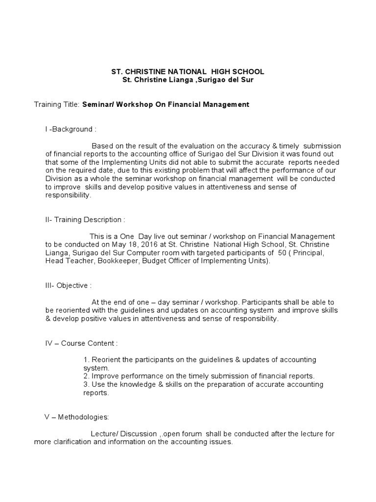 Training Design On Financial Management | PDF | Accounting | Business