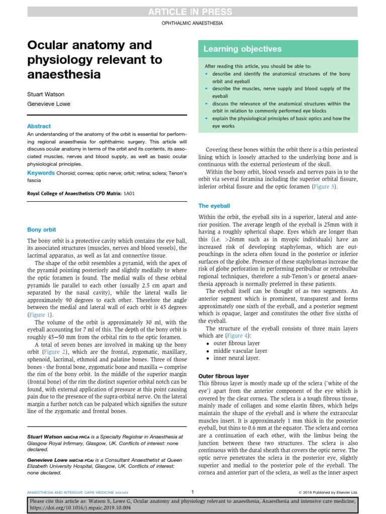 2019 - Ocular Anatomy and Physiology | PDF | Human Eye | Visual System