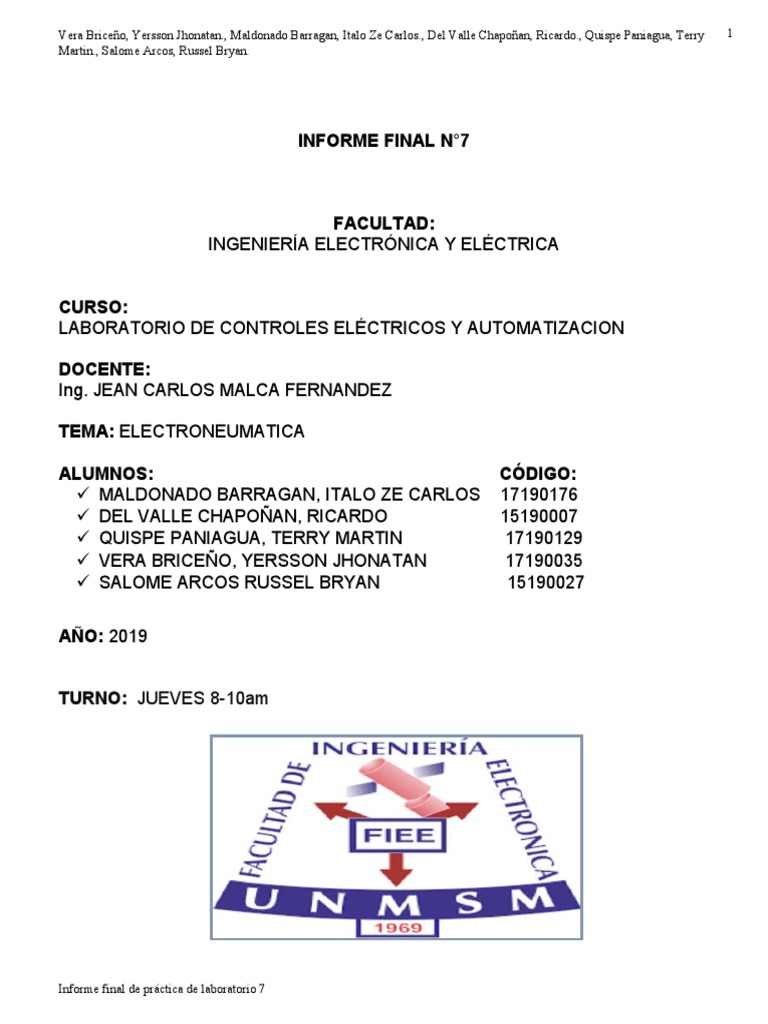 Informe Final 7 Electroneumatica | PDF | Neumática | Relé