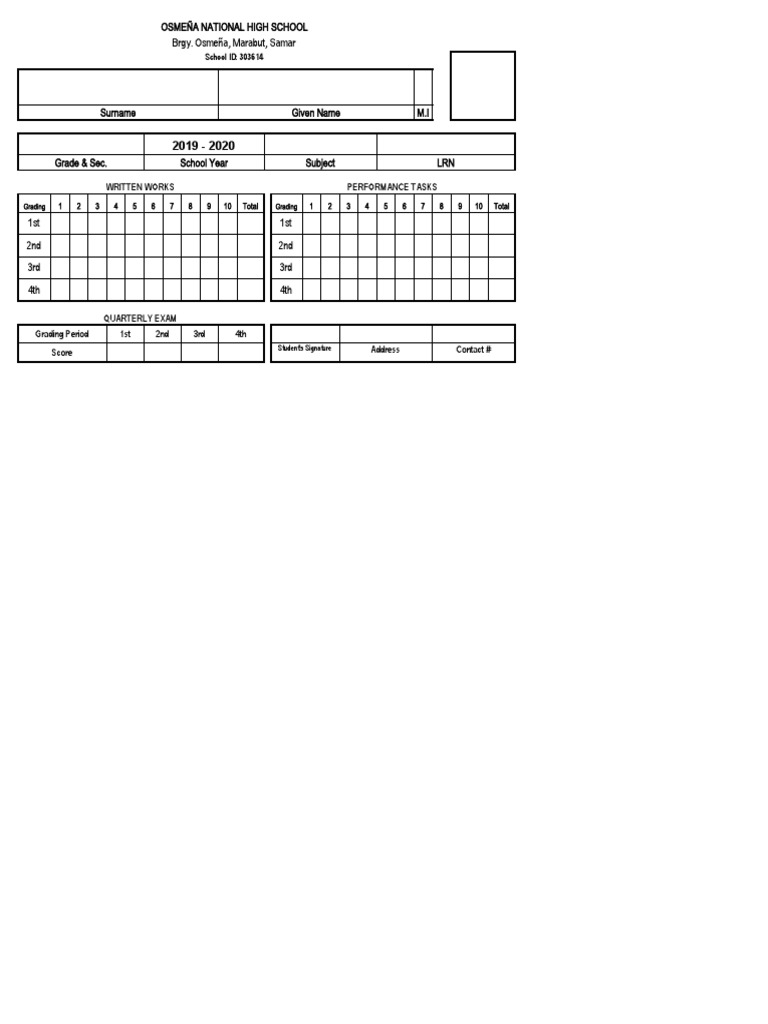 Written Works Performance Tasks: School ID: 303614 | PDF