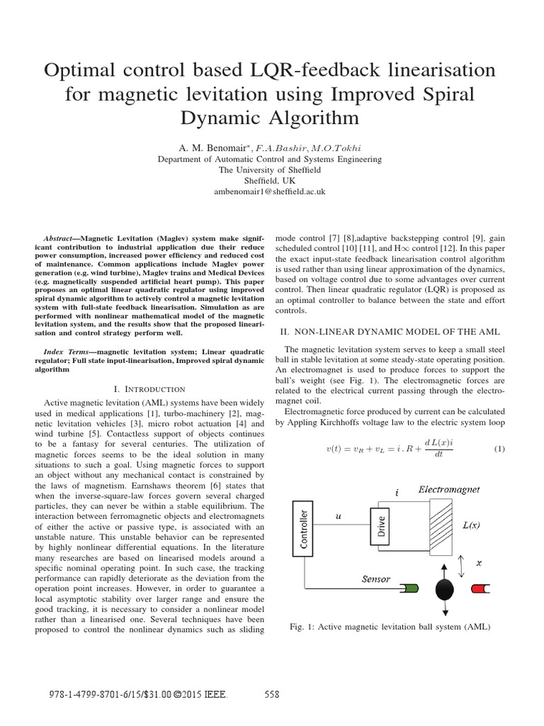 Optimal Control Based LQR-feedback Linearisation For Magnetic Levitation Using Improved Spiral ...