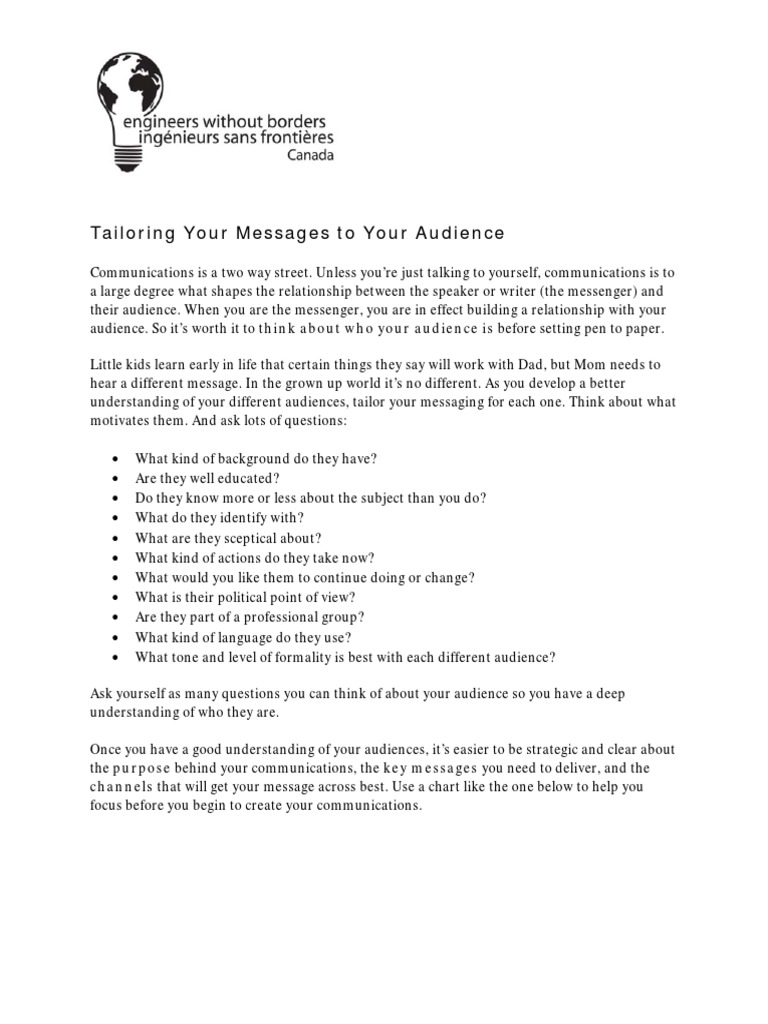Tailoring Your Messages To Your Audience | PDF | Expert | Mass Media
