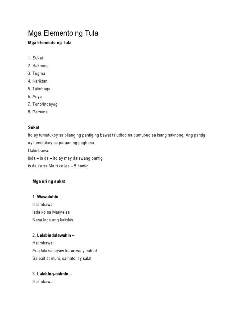 Mga Elemento NG Tula111 | PDF