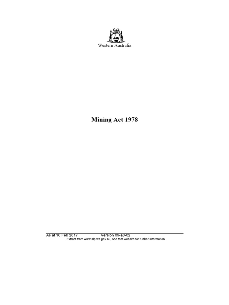 Western Australia Mining Act 1978 | PDF | Mining | Lease