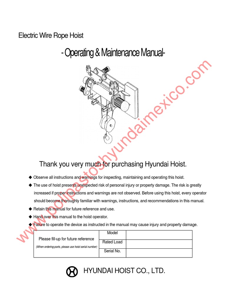 Operating & Maintenance Manual-: Electric Wire Rope Hoist | PDF ...