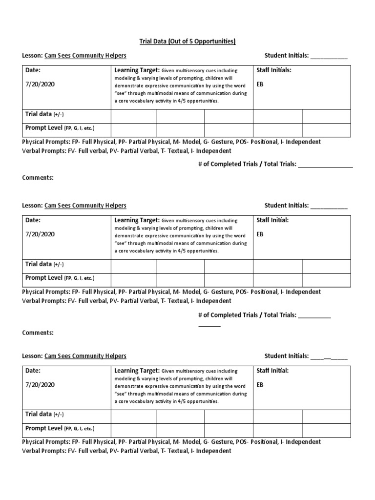 Cam Sees Community Helpers Trial Data | PDF | Communication | Behavior ...