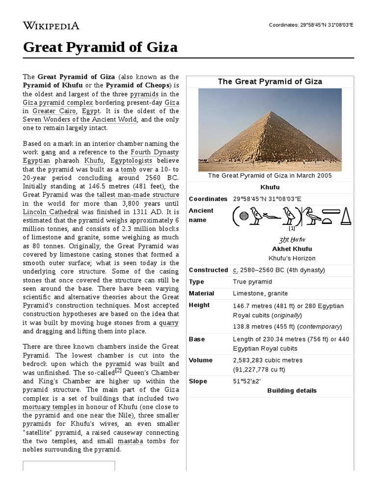 Great Pyramid of Giza: Pyramid of Khufu or The Pyramid of Cheops) Is ...