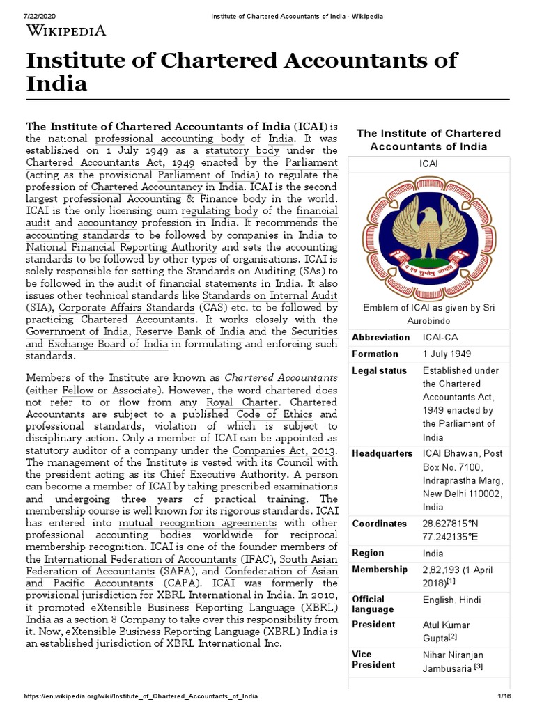 Institute of Chartered Accountants of India - Wikipedia | PDF ...