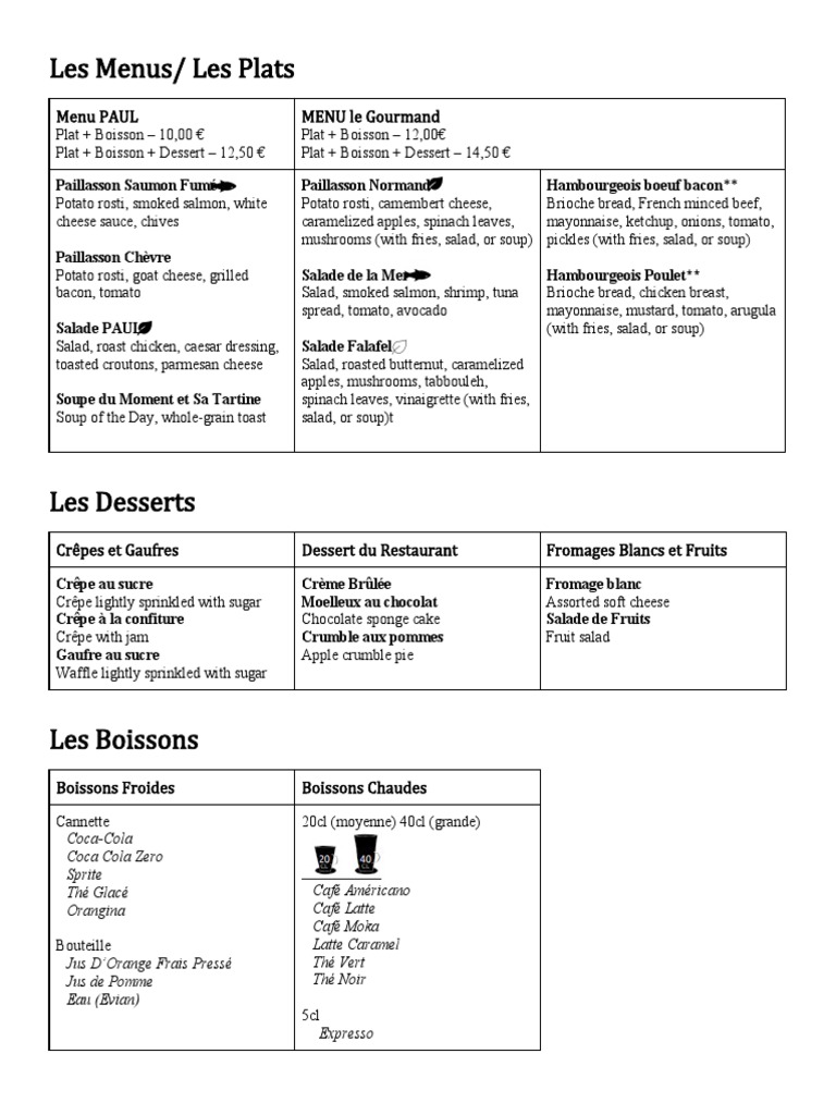 Les Menus/ Les Plats: Menu PAUL MENU Le Gourmand | PDF | Salad | Cuisine