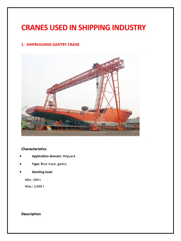 Cranes Used in Shipping Industry (Ports & Shipyards) | PDF | Crane (Machine) | Manufactured Goods