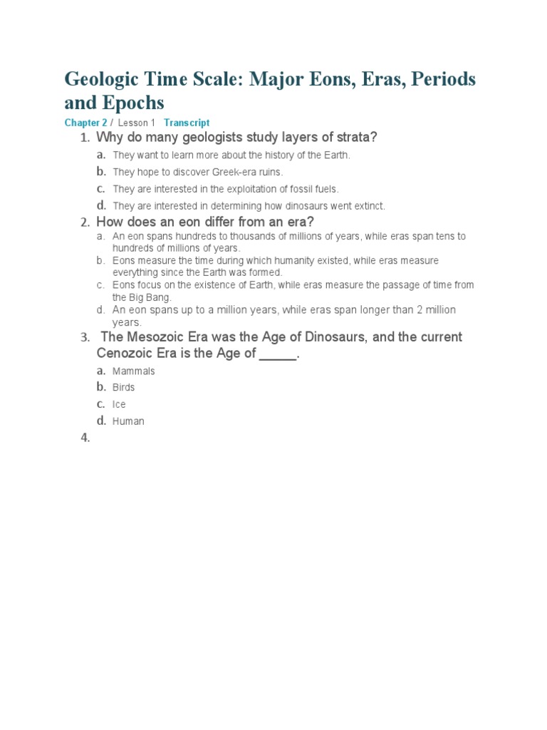 Geologic Time Scale: Major Eons, Eras, Periods and Epochs | PDF
