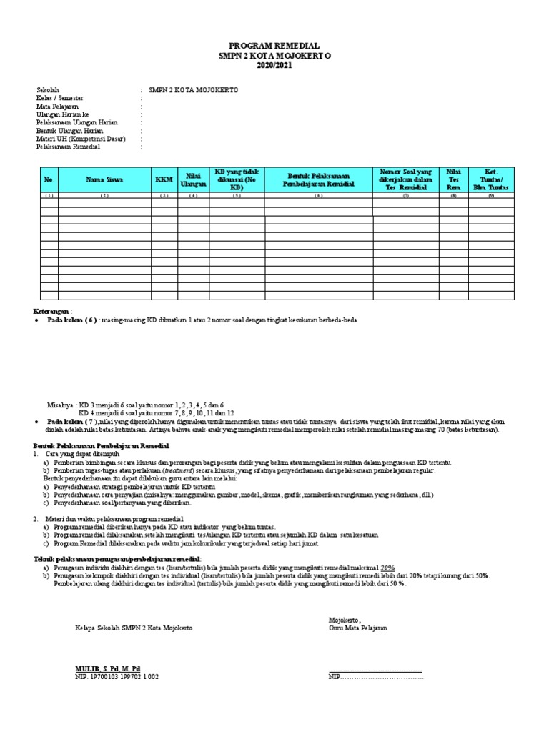 Format Remedial Dan Pengayaan | PDF