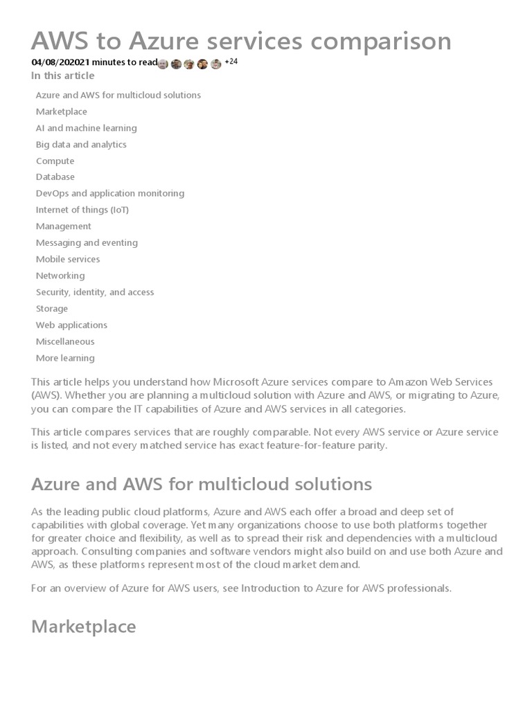 AWS To Azure Services Comparison High Level PDF | PDF | Microsoft Azure ...