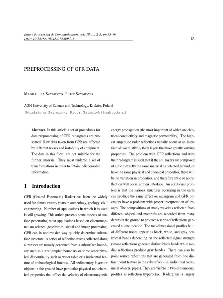 (Image Processing & Communications) Preprocessing of GPR Data | PDF ...