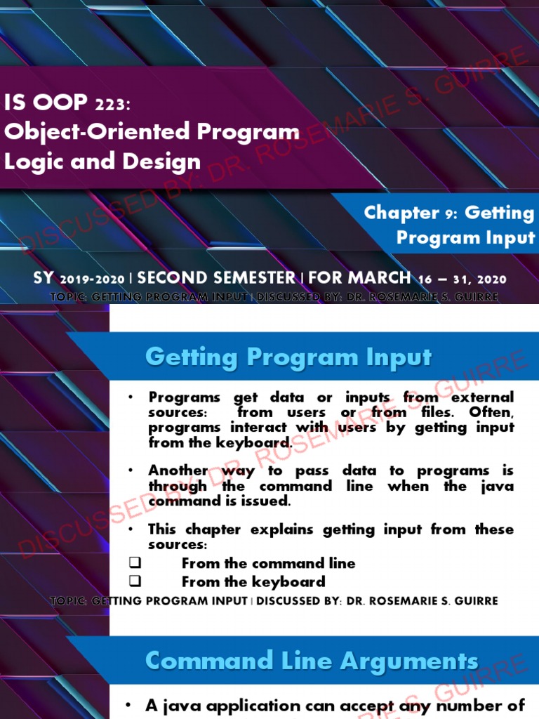 Is Oop 223 Object Oriented Program Logic And Design Chapter 9 Getting Program Input Pdf