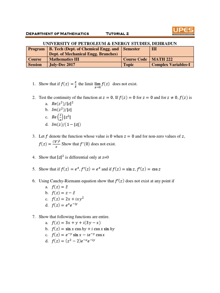 Tutorial II MATH 222 | PDF | Trigonometric Functions | Complex Analysis