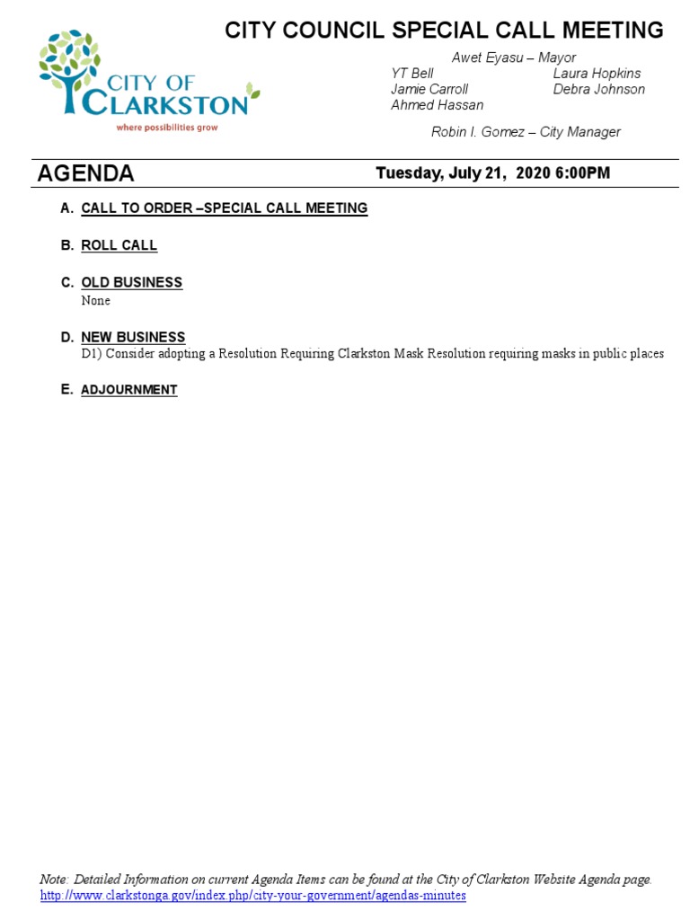 Full Packet Agenda Special Call Meeting 7-21-2020 PDF | PDF ...