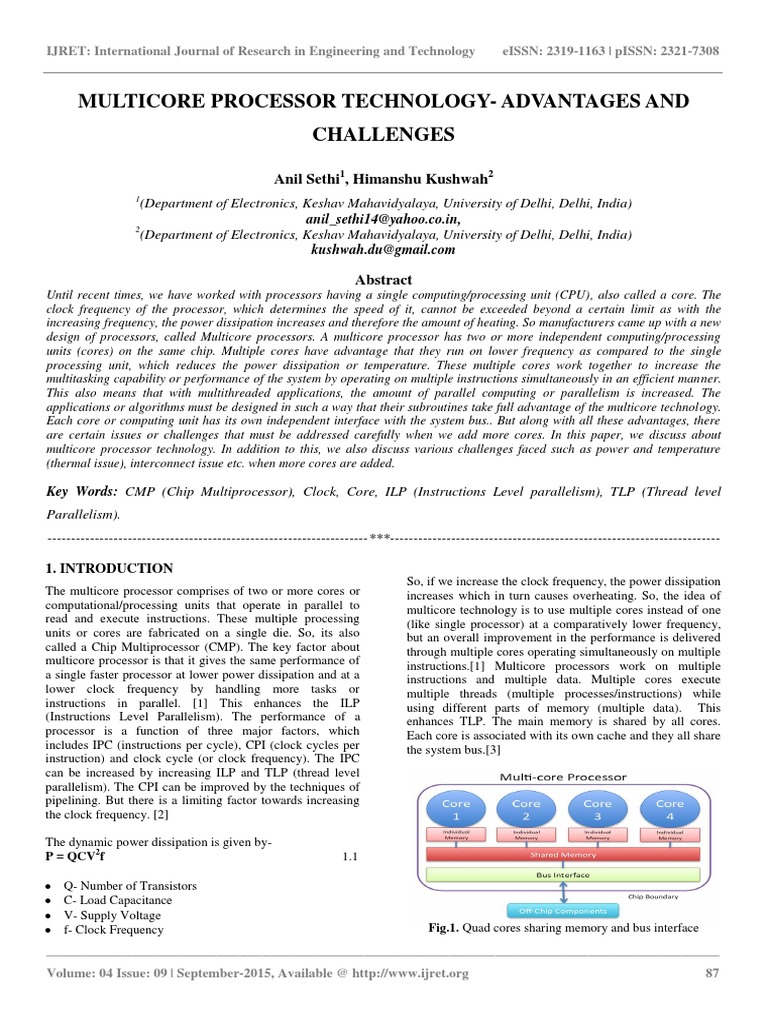 Multicore Processor Technology-Advantages and Challenges: Anil Sethi, Himanshu Kushwah | PDF ...