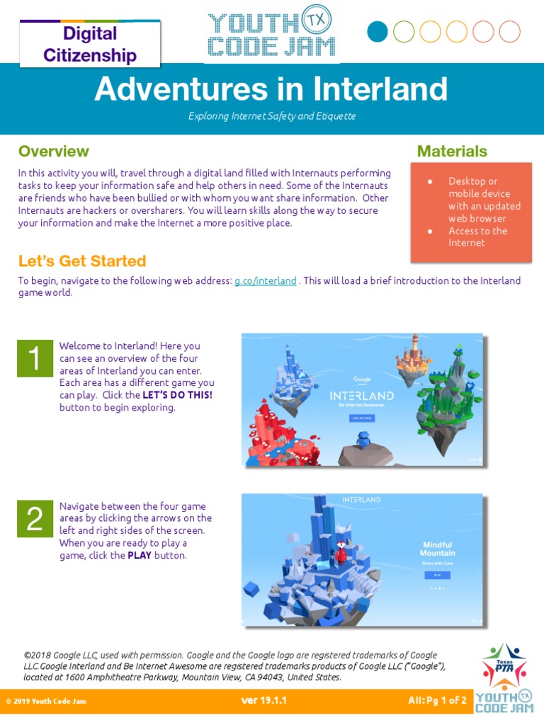 Adventures in Interland: Digital Citizenship | PDF | Internet | World ...