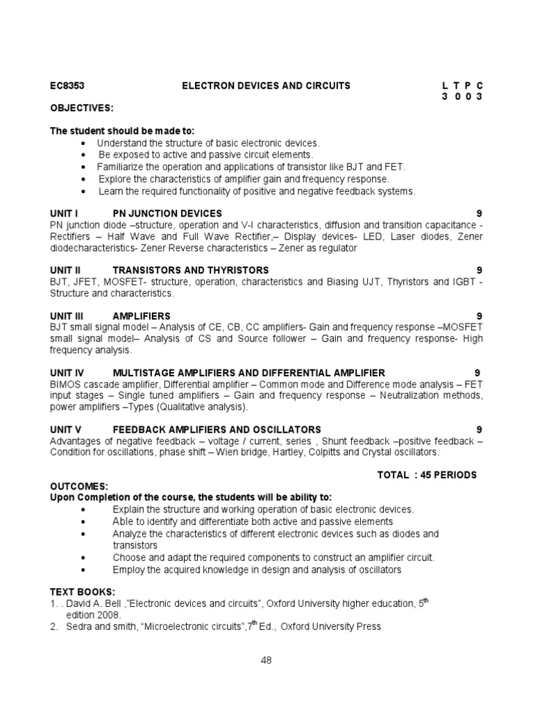 EC8353 EDC Syllabus PDF | PDF | Amplifier | Field Effect Transistor