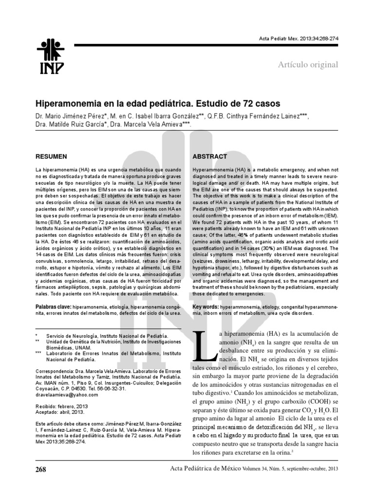 Hiperamonemia en La Edad Pediátrica. Estudio de 72 Casos PDF | PDF ...