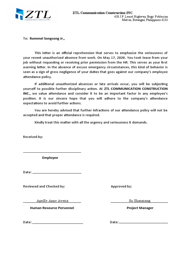 Warning Letter Attendance | PDF