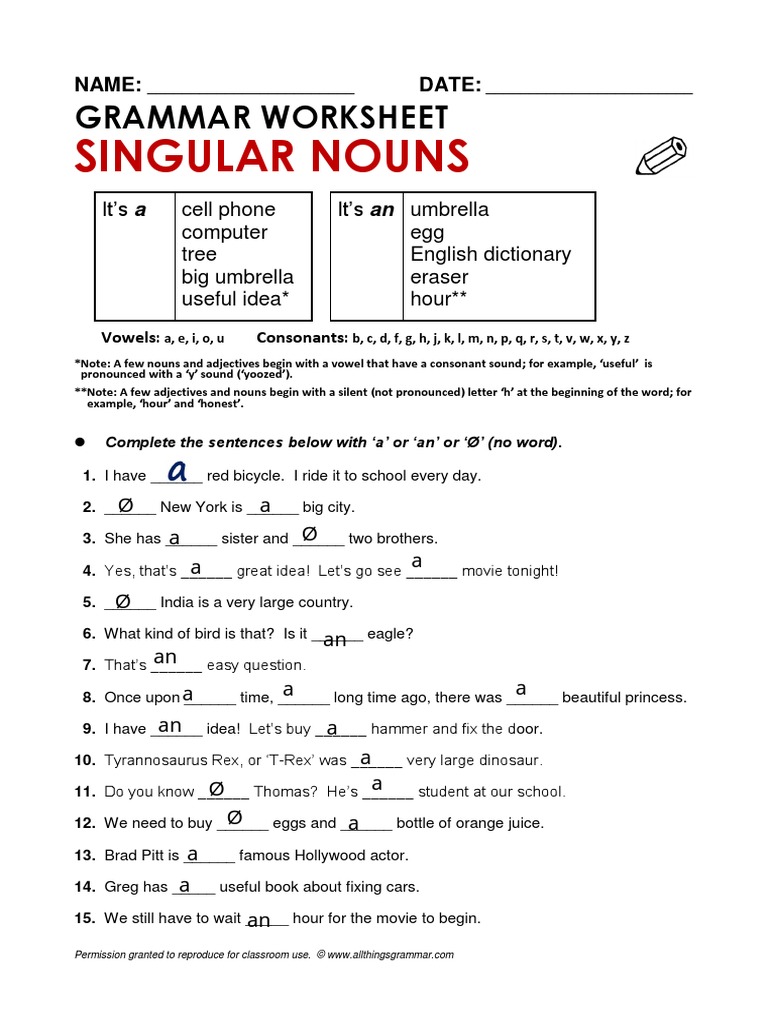 TASK 3 - SINGULAR NOUNS - GRAMMAR (STUDENT) - Editado PDF | PDF