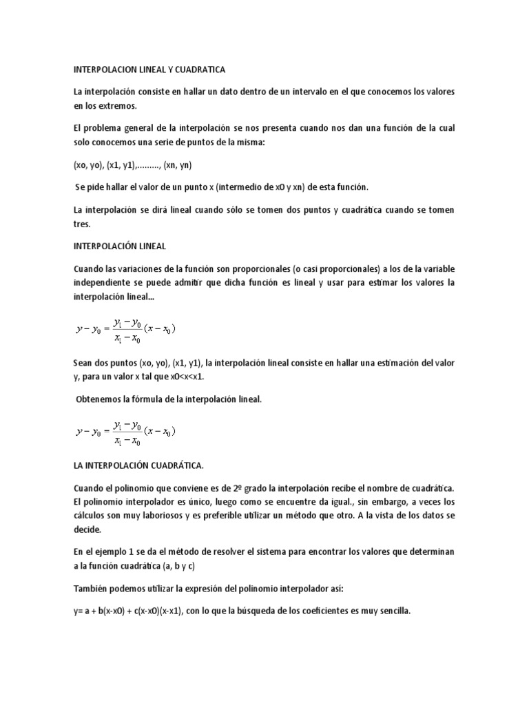 Interpolación Lineal y Cuadrática | PDF | Fórmula | Oscilación