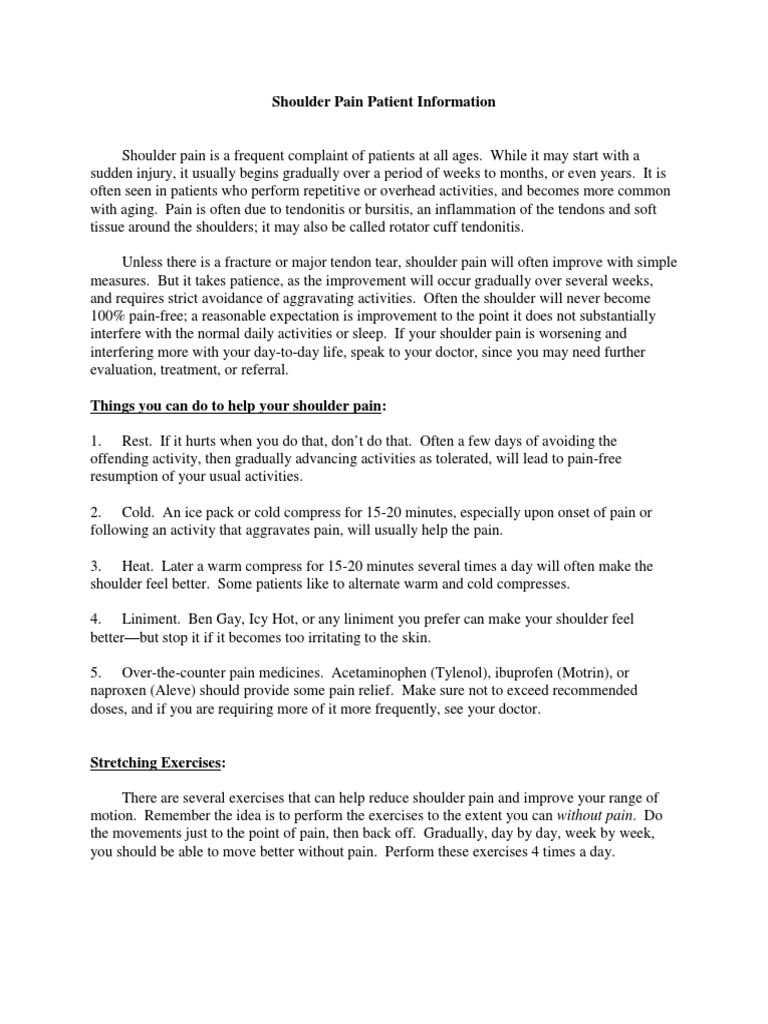 Shoulder Pain Patient Information | Download Free PDF | Elbow | Shoulder