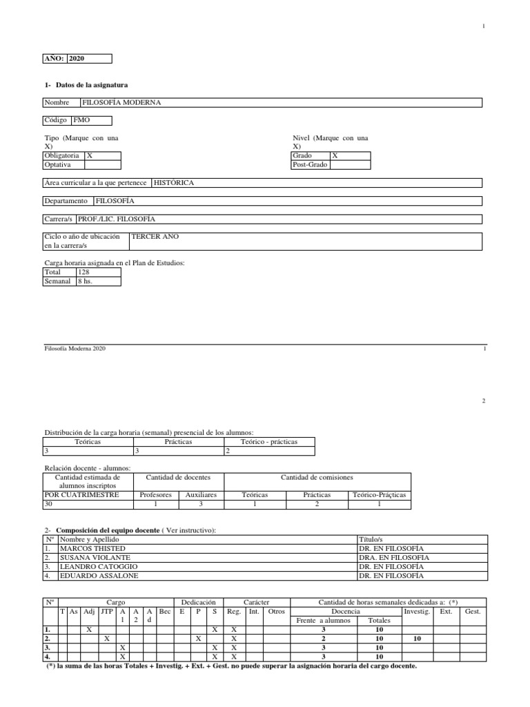 Programa Filosofía Moderna UNMdP THISTED 2020 Virtual PDF | PDF ...