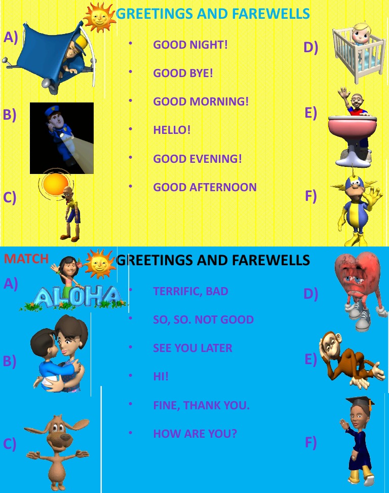 Good Night! Good Bye! Good Morning! Hello! Good Evening! Good Afternoon ...
