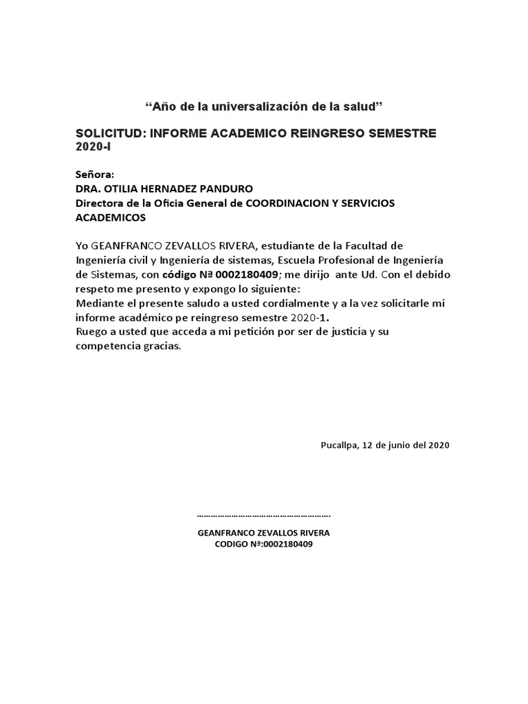 Carta Solicitud De Informe Academico Kulturaupiceejemplo De Informe Tecnico