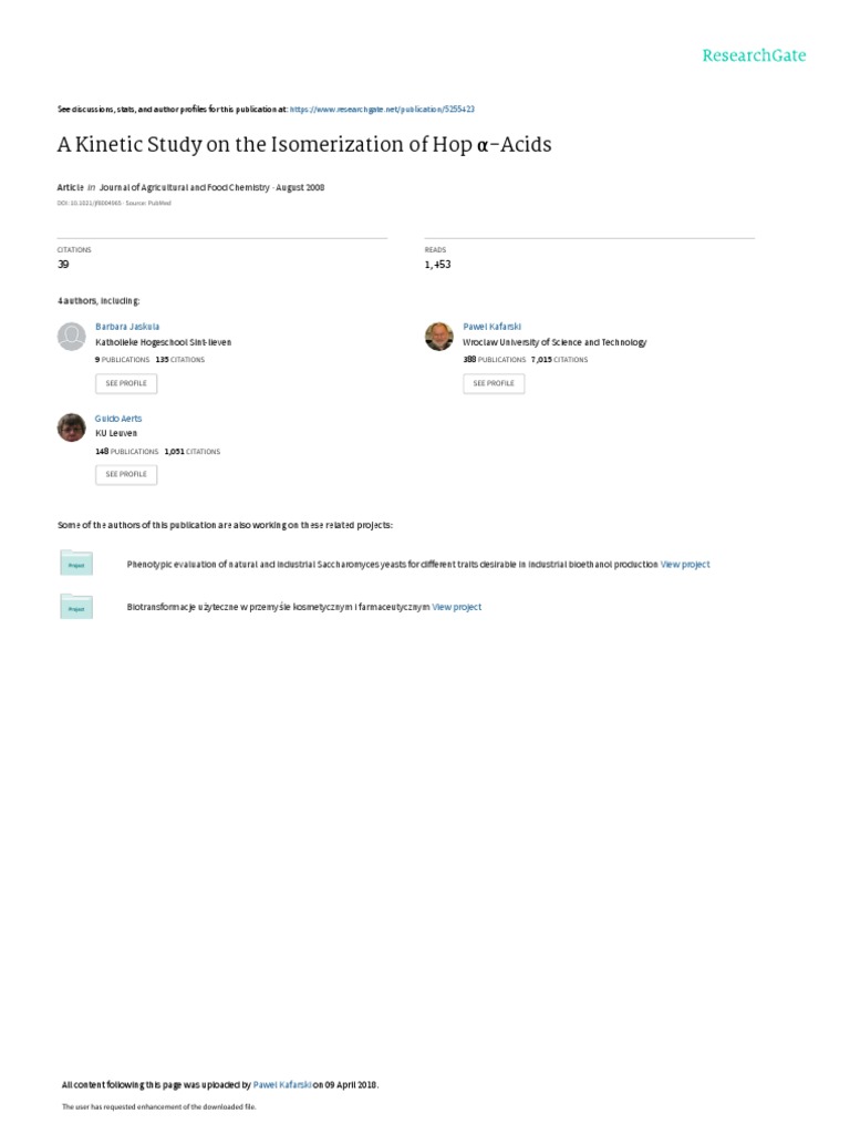 A Kinetic Study On The Isomerization of Hop A-Acid | PDF | Activation ...