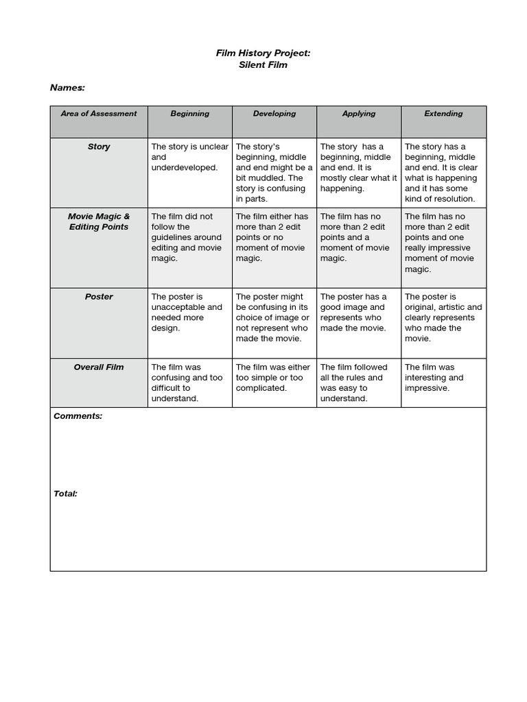 Silent Film Rubric | PDF