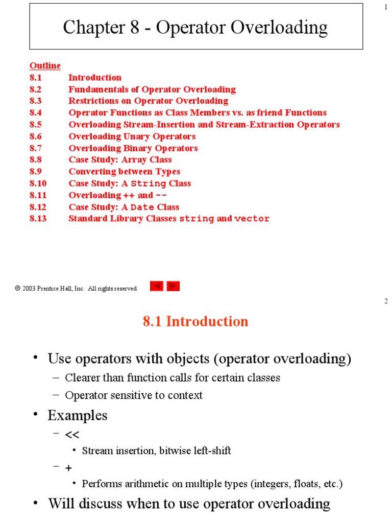 Chapter 8 - Operator Overloading: 2003 Prentice Hall, Inc. All Rights Reserved | PDF | Parameter ...