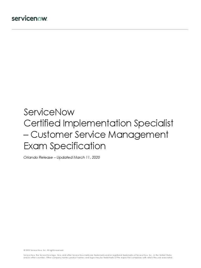 Servicenow Certified Implementation Specialist - Customer Service ...