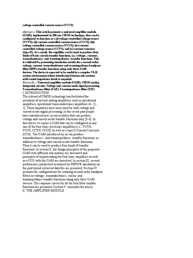 Voltage Controlled Current Source (VCCS) | PDF | Amplifier | Electronic ...