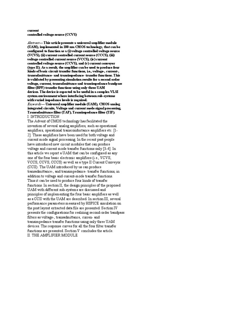 Current Controlled Voltage Source - CCVS | PDF | Amplifier | Analog Circuits