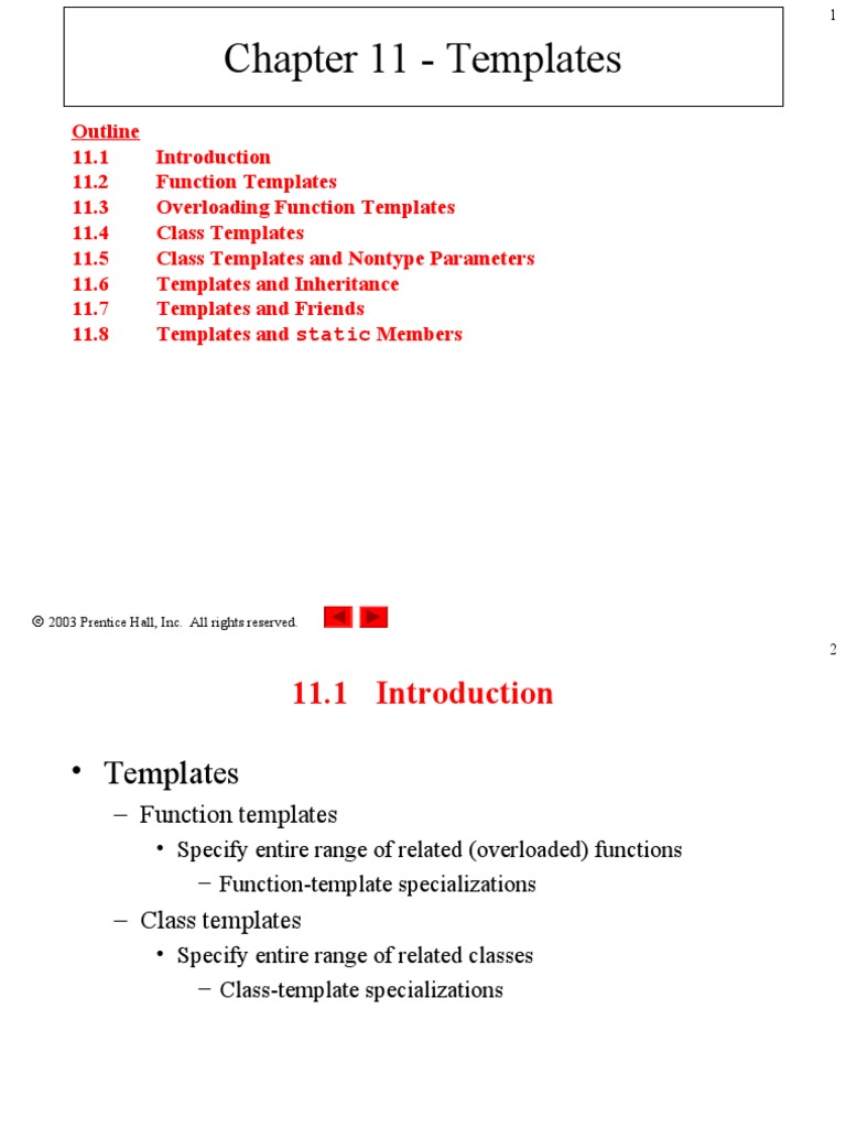 Chapter 11 - Templates: 2003 Prentice Hall, Inc. All Rights Reserved ...