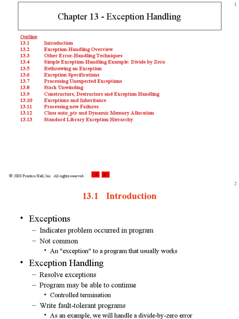 Chapter 13 - Exception Handling: 2003 Prentice Hall, Inc. All Rights Reserved | PDF | Systems ...