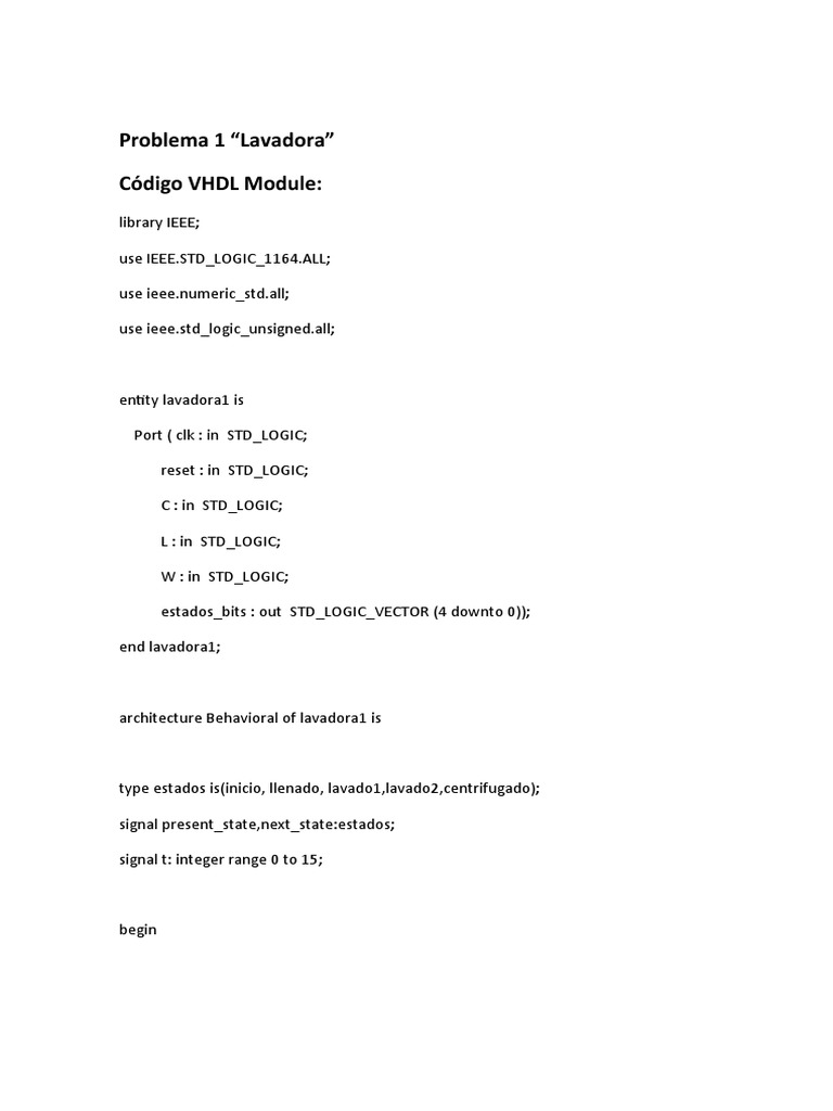 Problema 1 "Lavadora" Código VHDL Module | PDF | Vhdl | Information Science