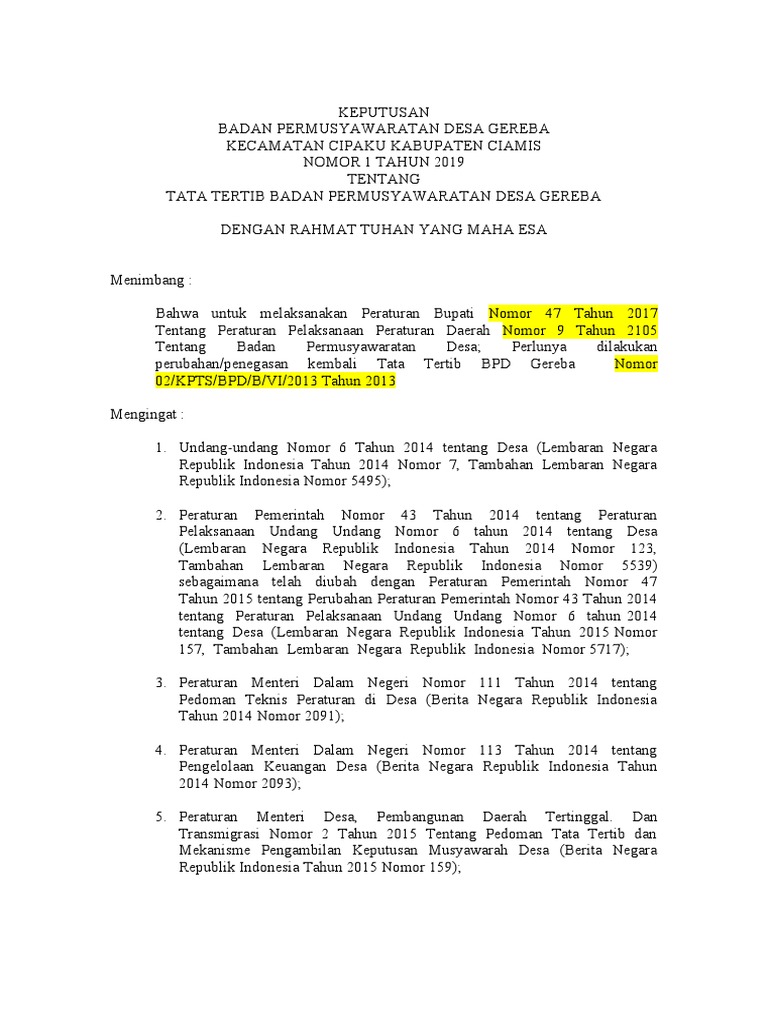 Contoh PERATURAN TATA TERTIB BPD DESa | PDF